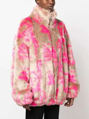 Philipp Plein Monogram Faux Fur Coat - Pink