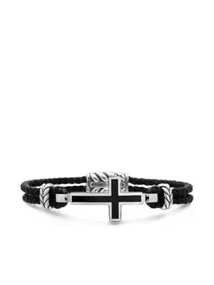 David Yurman Sterling Silver, Onyx, And Leather Cross Bracelet - Black