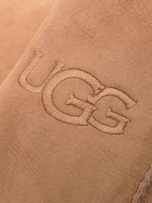 UGG Embroidered-logo Shearling Mittens - Brown