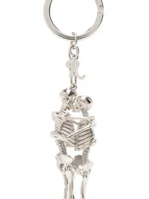 Raf Simons Kissing Skeletons Keychain In Silver - 68% Off