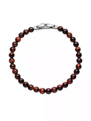 David Yurman Sterling Silver Tiger Eye Bead Bracelet - Red