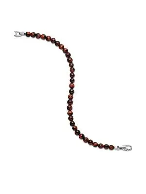 David Yurman Sterling Silver Tiger Eye Bead Bracelet - Red