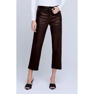 L'Agence Wanda High Waist Crop Wide Leg Pants - Dark Java Coated