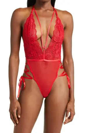OH LA LA CHERI Sloane Mesh & Lace Teddy - Red