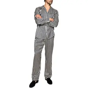 PETITE PLUME Bengal Stripe Silk Pajamas - Black