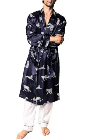 PETITE PLUME Panthre De Nuit Silk Robe - Navy