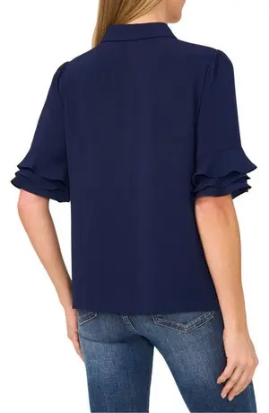 CECE DUPRAZ Ruffle Sleeve Collar Blouse - Classic Navy