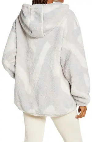 Zella Cloud Soft Boxy Fleece Hooded Jacket - Grey Glacier Broken Stripe