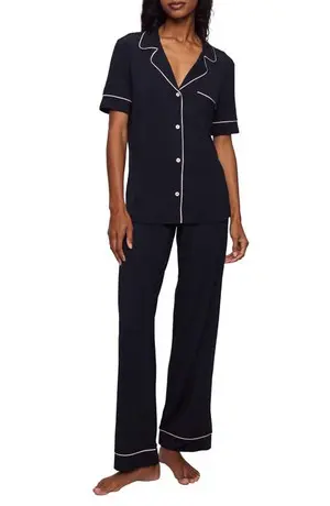 Eberjey Gisele Short Sleeve Pant Pajamas Black/sorbet Pink