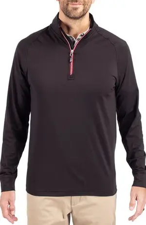 Cutter & Buck Adapt Knit Quarter Zip Pullover - Black/red