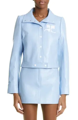 COURREGES Logo Patch Vinyl Jacket Sky