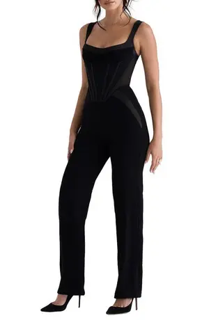 House Of Cb Mylene Corset Mesh Panel Jumpsuit