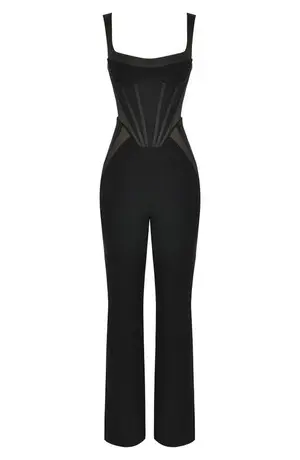 House Of Cb Mylene Corset Mesh Panel Jumpsuit