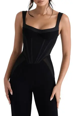 House Of Cb Mylene Corset Mesh Panel Jumpsuit