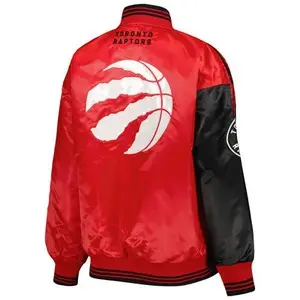 STARTER Red Toronto Raptors Split Colorblock Satin Full-snap Varsity Jacket