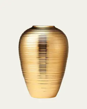Aerin Calinda Ribbed 14" Tapered Vase - Gold