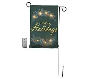 LUMABASE Lit Banner W/stand & Remote Control Appy Holidays - One-color
