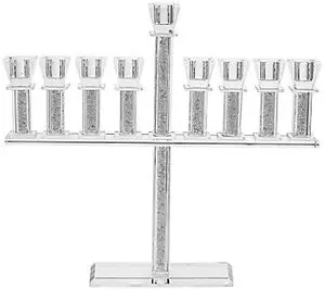 COPA JUDAICA Crystal Menorah Traditional With C Rushed Stones - One-color