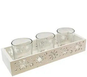 LUMABASE Wooden Snowflake Candle Tray With 3 Gl Ass Holders - One-color
