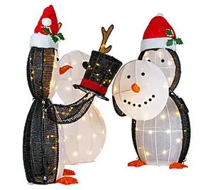 NORTHLIGHT S/3 Led Penguins Building Snowman De Oration