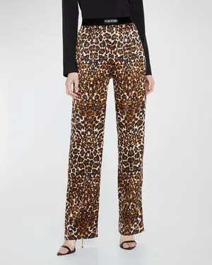 TOM FORD Leopard-print Silk Pajama Pants Black & Beige