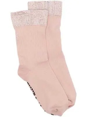 Wolford X Sergio Rossi Crystal-studded Ankle Socks - Pink