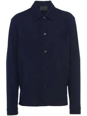 Prada Triangle-logo Wool-blend Shirt - Blue