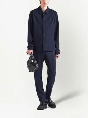 Prada Triangle-logo Wool-blend Shirt - Blue