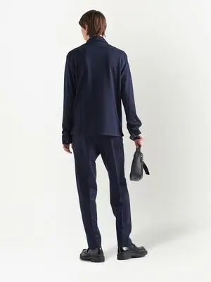 Prada Triangle-logo Wool-blend Shirt - Blue