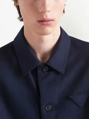 Prada Triangle-logo Wool-blend Shirt - Blue