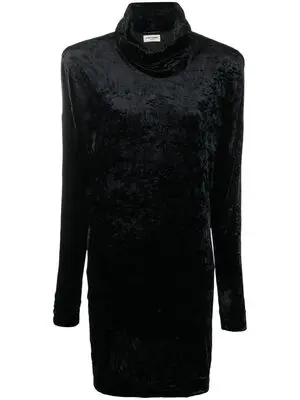 Saint Laurent Roll-neck Velvet Effect Minidress