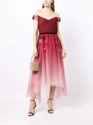 Marchesa Floral-appliqué Ombré-effect Gown