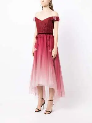 Marchesa Floral-appliqué Ombré-effect Gown