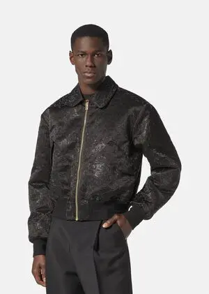 Versace Embellished Barocco Silhouette Bomber Jacket