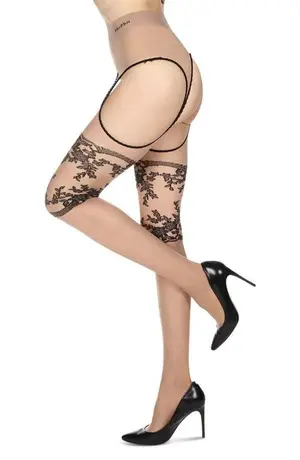 MEMOI MeMoi Lady In Red Suspender Tights Nude-black