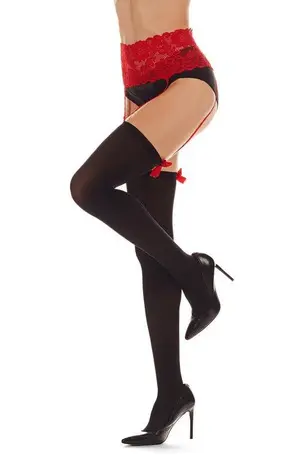MEMOI Suspender Tights - Black-red