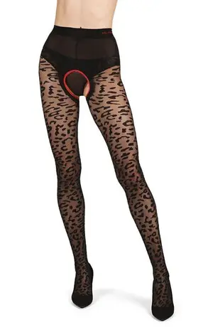 MEMOI Leopard Print Crotchless Tights