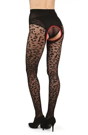 MEMOI Leopard Print Crotchless Tights