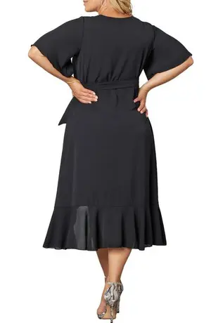 KIYONNA Chloe Midi Wrap Dress - Black Noir