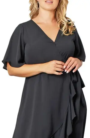 KIYONNA Chloe Midi Wrap Dress - Black Noir