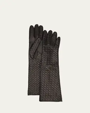 Bottega Veneta Woven Leather And Silk Gloves - Fondant