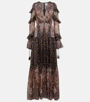 Etro Paisley Pleated Metallic Silk Gown