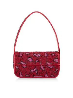 Staud Tommy Beaded Shoulder Bag - Cherry Abstract Wave
