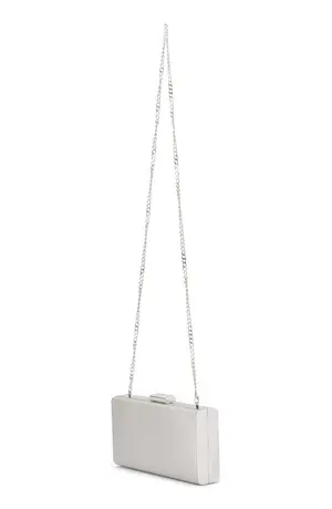 OLGA BERG Metallic Box Clutch With Chain Strap - Silver