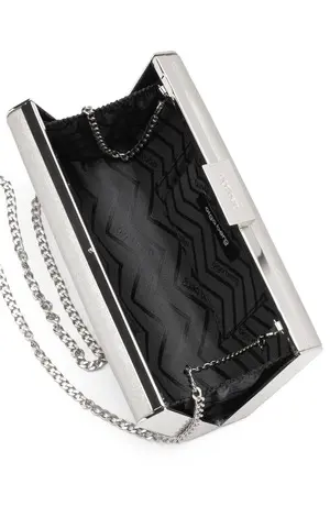 OLGA BERG Metallic Box Clutch With Chain Strap - Silver