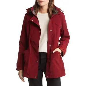 Gallery Cinched Waist Hooded Water-resistant Raincoat - Merlot