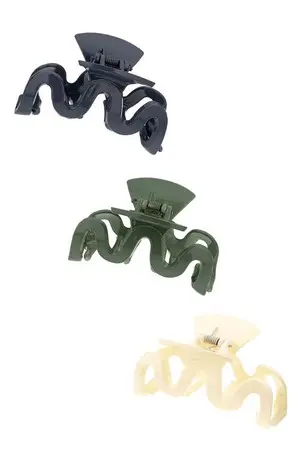 Ettika 3-pack Assorted Zig Zag Claw Clips Navy/ Green/ Cream