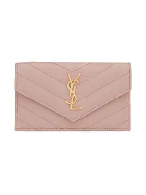 Saint Laurent Cassandre Matelassé Fragts Flap Card Case In Grain De Poudre Embossed Leather Pale Pink