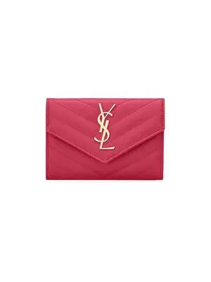 Saint Laurent Cassandre Matelass Small Envelope Wallet Fuchsia