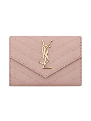 Saint Laurent Cassandre Matelass Small Envelope Wallet Pale Pink